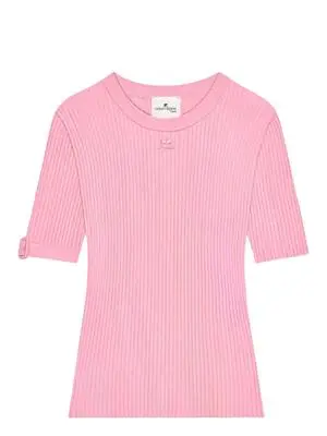 COURREGES Ribbed T-shirt With Buckle Detail - Pink