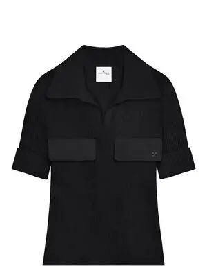 COURREGES Flap-pocket Ribbed T-shirt - Black