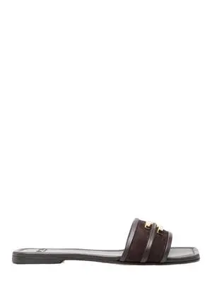 Elisabetta Franchi Leather Flat Sandals With Gold-tone Hardware - Brown