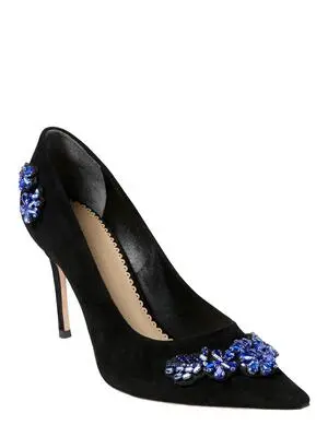 Cinq À Sept Appliqué Pointed Toe Pumps Black/blue Crystal