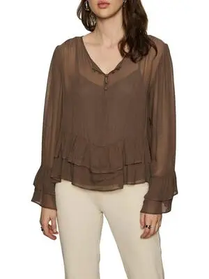 Sanctuary Georgette Ruffle-trimmed Top - Morel Brown