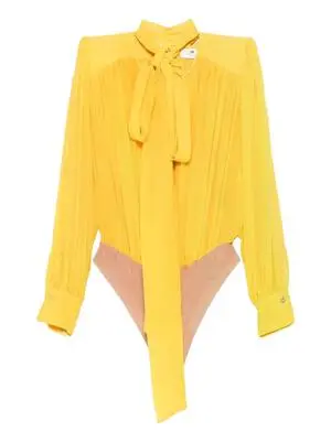 Elisabetta Franchi Pleated Tie Bodysuit - Yellow
