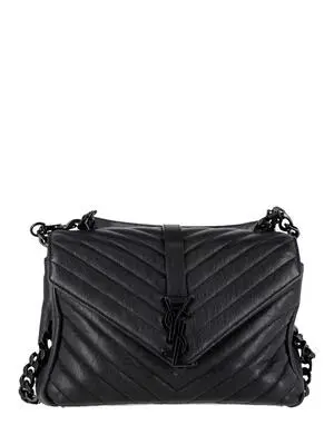 Saint Laurent Medium College Chevron-quilted Shoulder Bag - Black