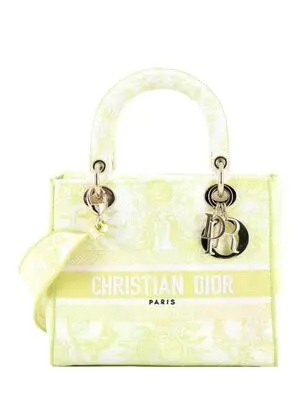 Dior Lady D-Lite Embroidered Canvas Satchel Yellow