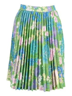 Balenciaga Pleated Floral-print Skirt - Green