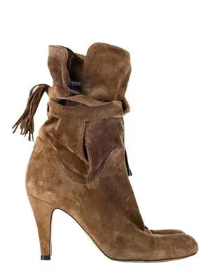 Chloé Tie Suede Heeled Ankle Boots - Brown