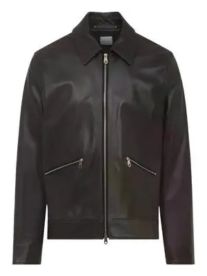 Paul Smith Zipped Leather Jacket - Brown