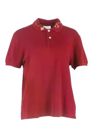 Gucci Embroidered Collar Polo Shirt - Red