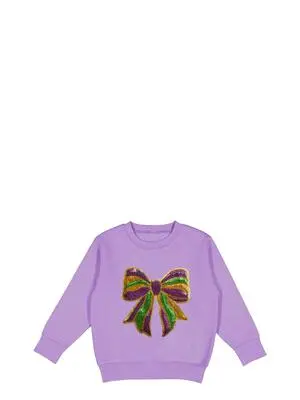 SWEET WINK Mardi Gras Sequin Bow Patch Sweatshirt - Lavender