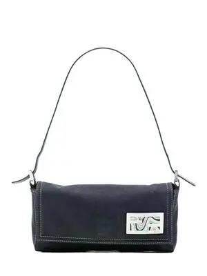 Fendi 2000-2010 Canvas Ff Marble Baguette Shoulder Bag - Blue