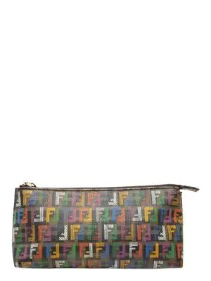 Fendi 2000-2010 Zucchino Coated Canvas Pouch - Brown
