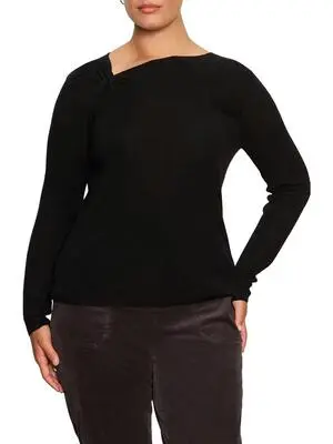 Sanctuary Shoulder Twist Ribbed Top - Black