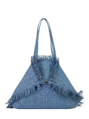 Akris Medium Woven Tote Bag With Fringed Edges - Blue