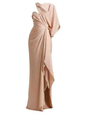 GEMY MAALOUF Asymmetrical Neckline Draped Maxi Dress - Neutrals