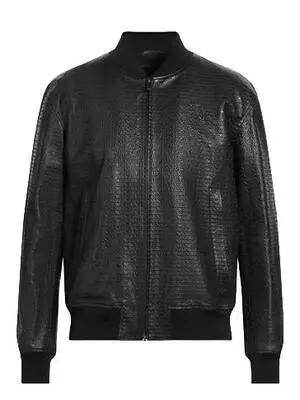 Emporio Armani Textured-leather Bomber Jacket - Black