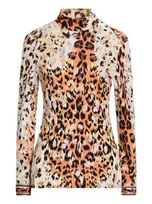 LEONARD PARIS Jersey Leopard-print Turtleneck Top - Red