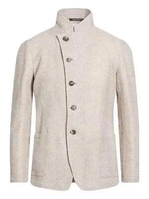 Emporio Armani Taupe Linen And Cotton Blend Blazer - Grey