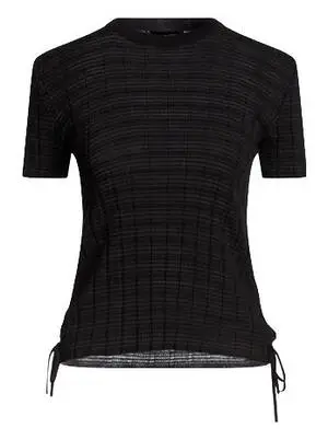 ROBERTO COLLINA Striped Knit Short Sleeve Sweater - Black