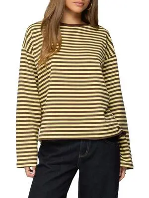 EDIKTED Oversized Long-sleeve T-shirt - Brown-and-yellow