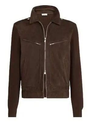Brunello Cucinelli Suede And Knit Outerwear Jacket - Espresso