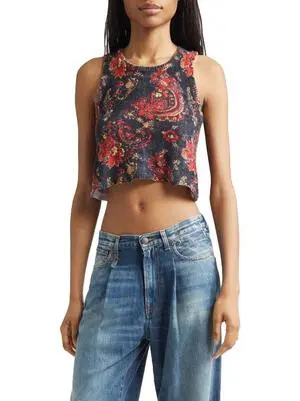 R13 Floral Paisley Sweater Tank - Black Red Multicolor