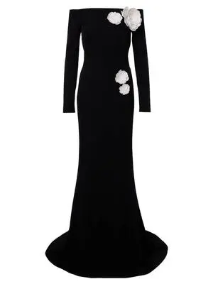 Safiyaa Rory Floral-appliqué Crêpe Gown - Black