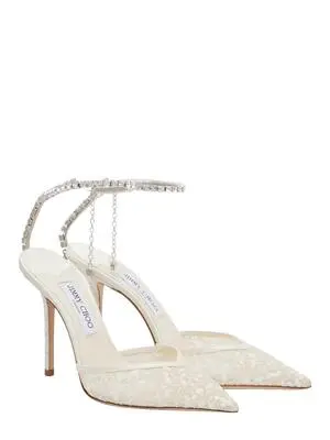 JIMMY CHOO Saeda 100 Embellished Mesh Pumps - White