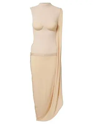 JEAN PAUL GAULTIER Lace-trimmed Semi-sheer Midi Dress - Beige
