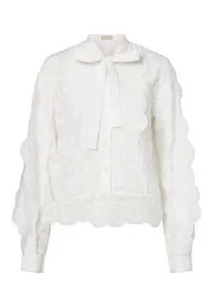 Elie Saab Embroidered Tie-neck Blouse - White