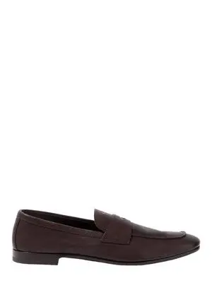 Prada Logo Leather Penny Loafers - Brown