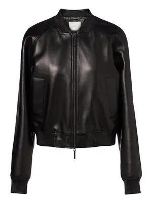 JOSEPH Quinn Leather Bomber Jacket - Black