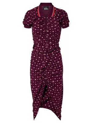 VIVIENNE WESTWOOD Printed Ruched Cotton Midi Dress - Burgundy
