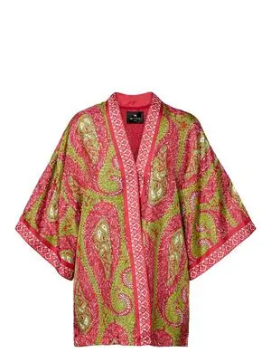 Etro Printed Silk Twill Wrap Jacket - Red