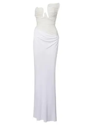 Christopher Esber Salacia Ruched Lace And Jersey Gown - White