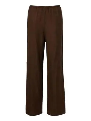 TOTEME Monogram Embroidered Flannel Pajama Pants - Brown