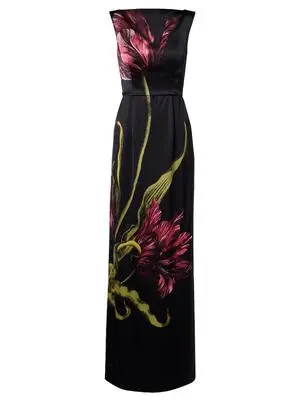Erdem Floral Duchess Satin Gown - Black