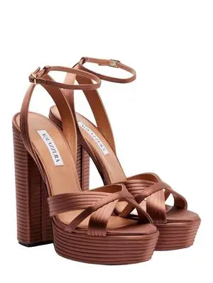 AQUAZZURA Sundance 140 Satin Platform Sandals - Brown