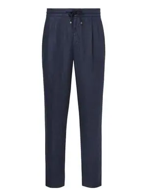 Brunello Cucinelli Linen Gabardine Tapered Trousers - Blue