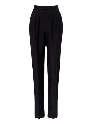 Saint Laurent Pleated Silk Straight Trousers - Black