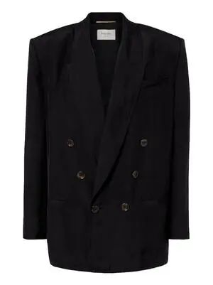 Saint Laurent Double-breasted Silk Blazer - Brown