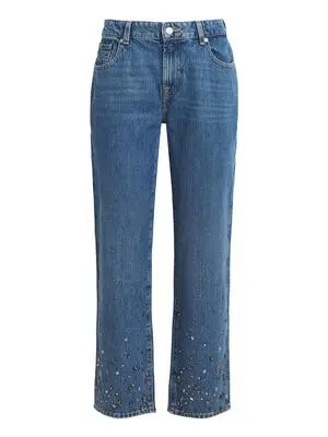 7 For All Mankind Embellished Straight Leg Jeans - Blue