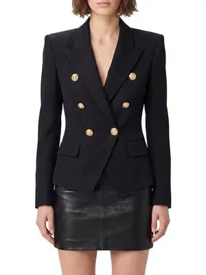 Balmain Double-breasted Wool Blazer With Embossed Buttons And Peak Lapels - Black