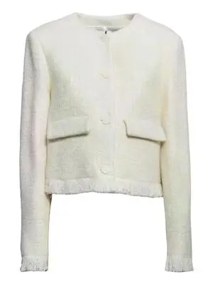 MSGM Fringed Tweed Jacket - Neutrals