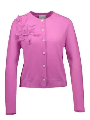 ALLUDE Floral-appliqué Button Cardigan - Pink