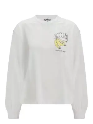 GANNI Long Sleeve Print T-shirt - White