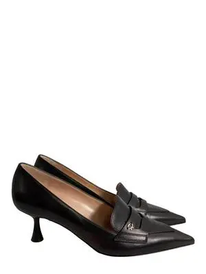 GIANVITO ROSSI Vitello Leather Loafer Pumps - Black