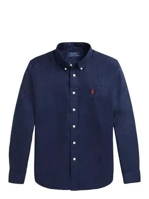 Polo Ralph Lauren Solid Long-sleeve Linen Shirt - Blue