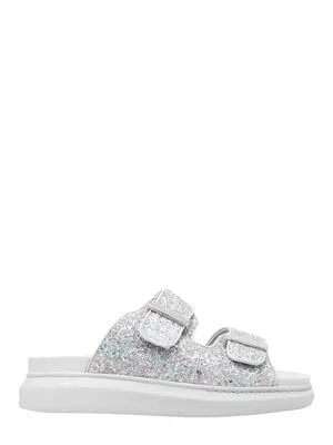 Alexander McQueen Oversized Hybrid Glitter Slides - Silver