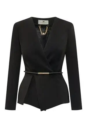 Elisabetta Franchi V-neck Belted Blazer - Black