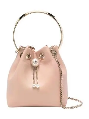 JIMMY CHOO Pearl-embellished Bucket Bag - Pink
